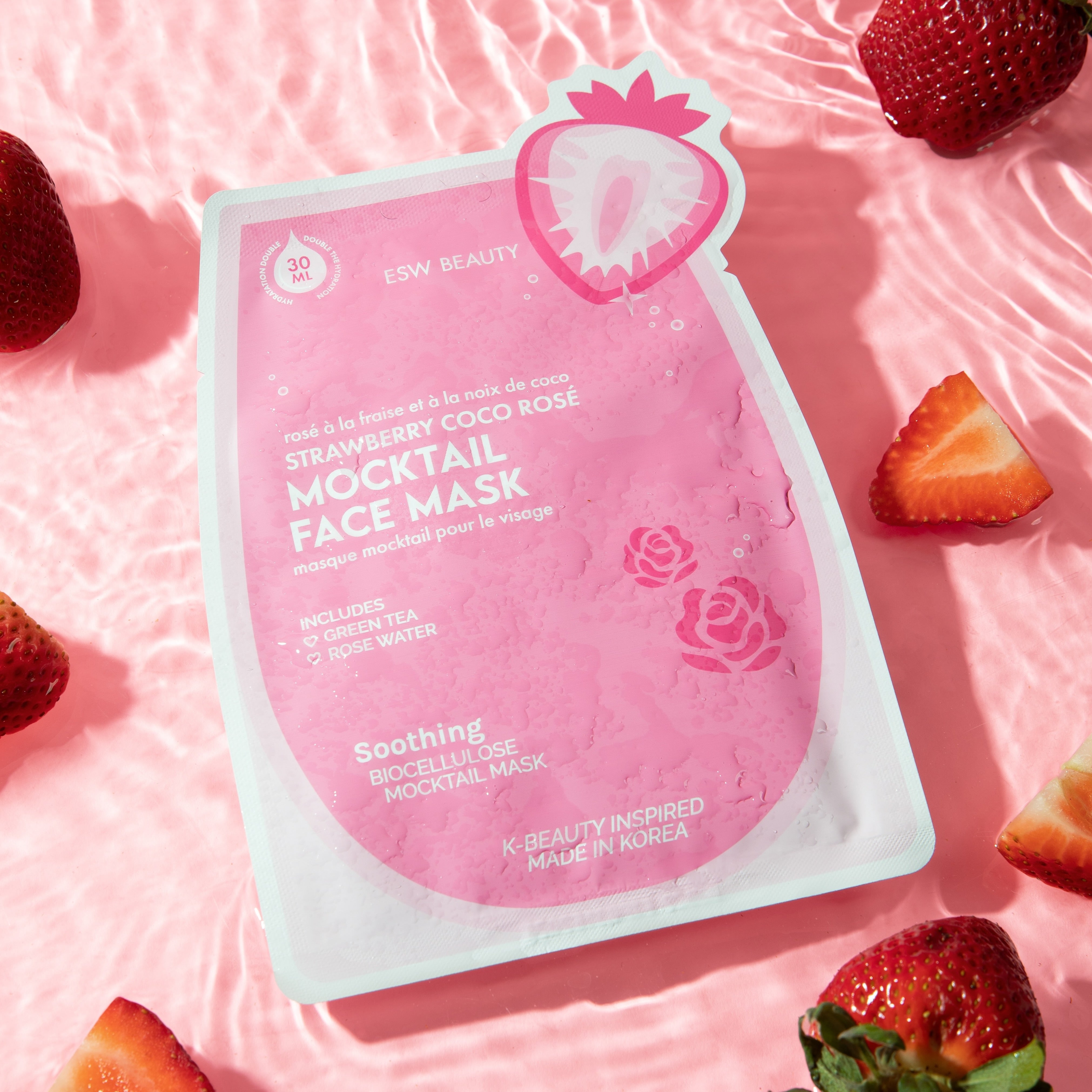 Strawberry Coco Rosé Soothing Biocellulose Mocktail Mask | ESW Beauty